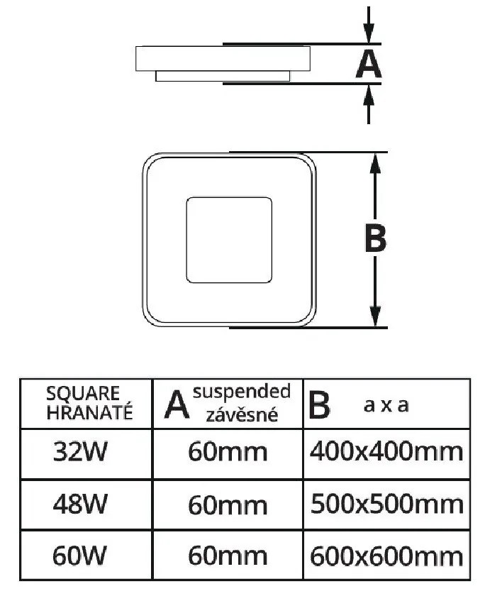 T-LED SMART Tuya závěsné ZULU 60W CCT hranaté bílé SMART Tuya závěsné ZULU 60W CCT hranaté bílé