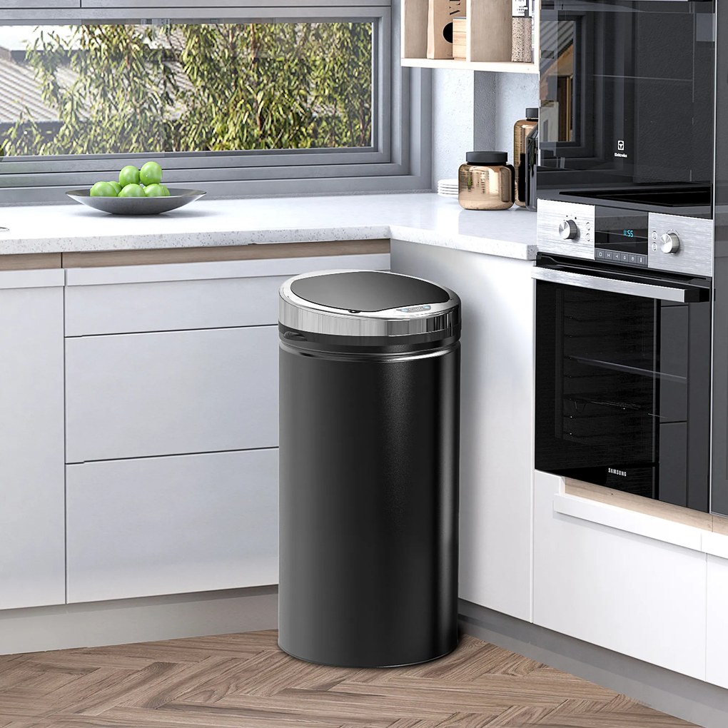 HOMCOM Odpadkový koš se senzorem 42 L, automatický odpadkový koš, nerezový kuchyňský kbelík s infračerveným senzorem, do kuchyně, jídelny