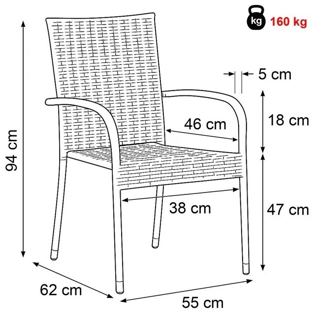 Autronic Zahradní židle, kov, polyratan, šedá, AZC-S2114 GREY