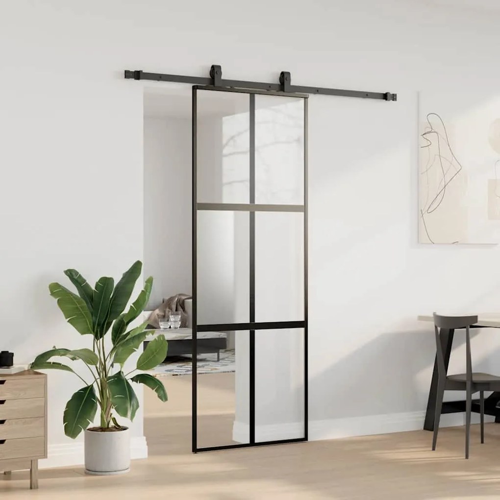 Posuvné dveře se sadou kování černé 76x205 cm Tvrzené sklo 3375823