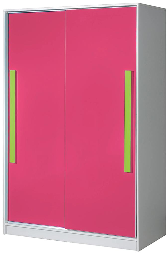 Šatní skříň s posuvnými dveřmi GULIVER 12 Domel 120/191/60 barva: bílý mat/bílý lesk/fialové úchyty