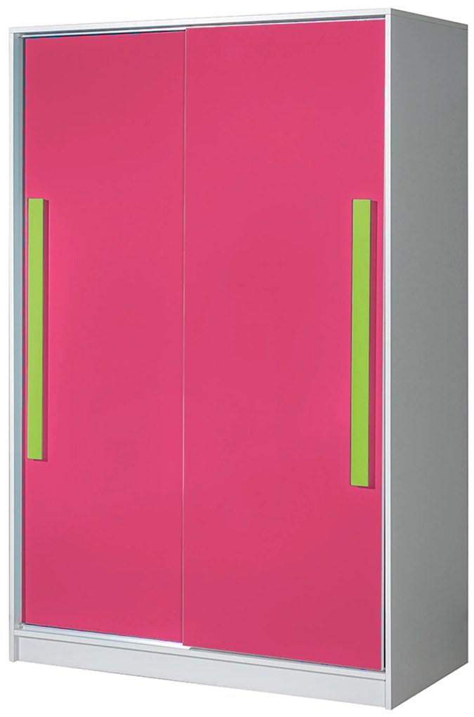 Šatní skříň s posuvnými dveřmi GULIVER 12 Domel 120/191/60 barva: bílý mat/tyrkys lesk/červené úchyty