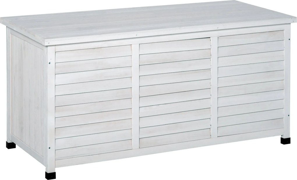 Outsunny Zahradní Úložná Truhla 284L Dřevěná Bedna Voděodolná s Otevíracím Víkem a Žaluziovým Designem 127x56x60 cm Bílá | Aosom