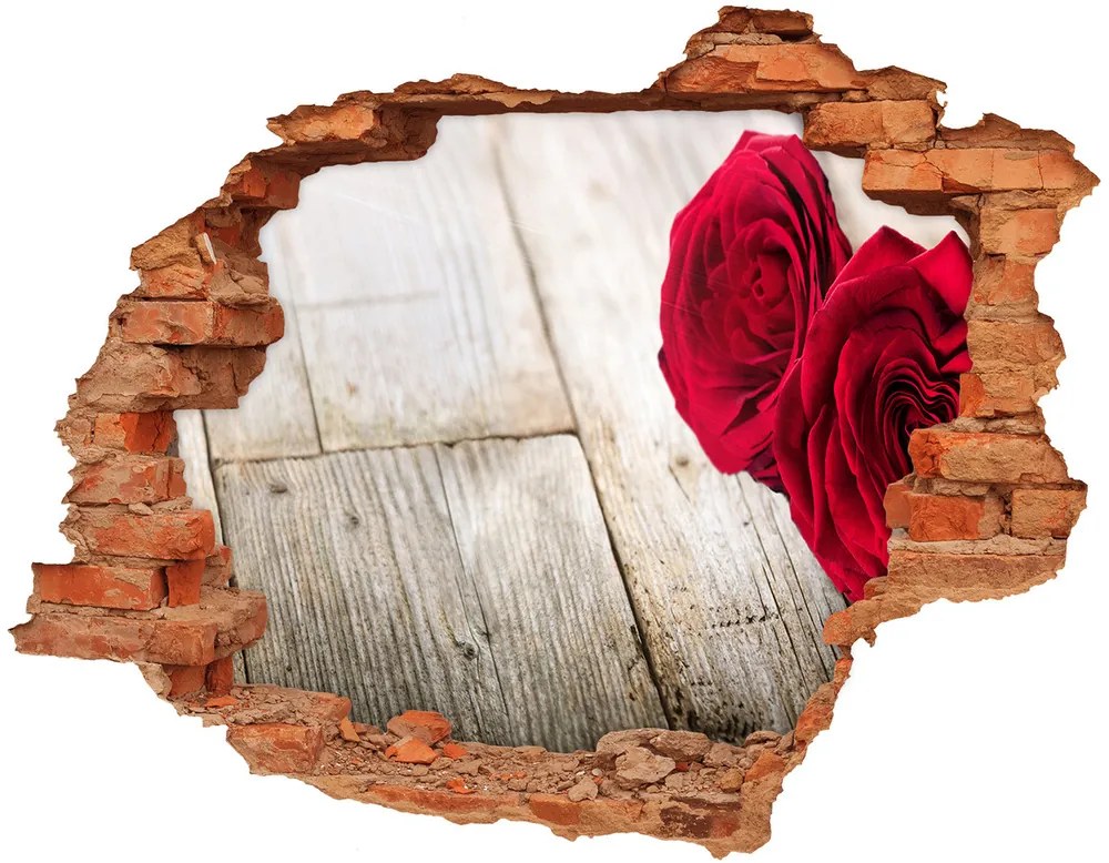 Wallmuralia Nálepka 3D díra na zeď Růže na dřevě 90x70 cm