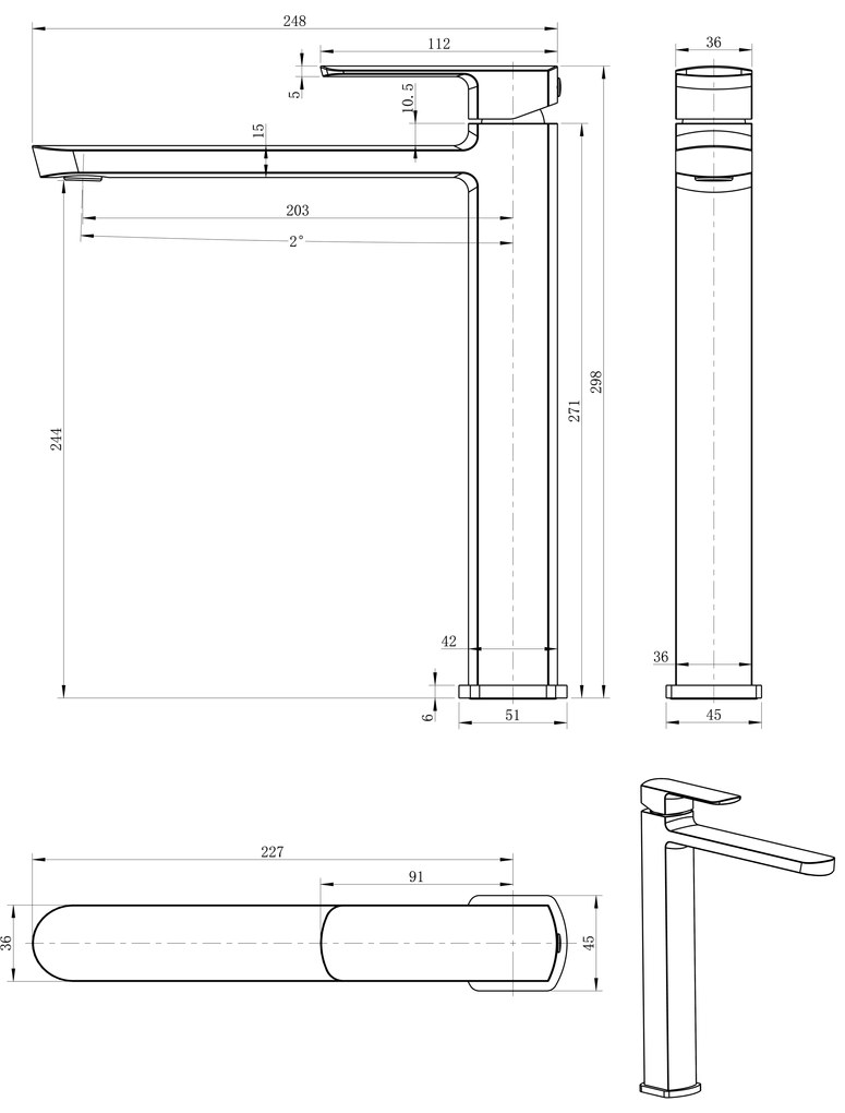 Sapho, MIXONA stojánková umyvadlová baterie vysoká bez výpusti, prodloužená hubice, chrom, MG006