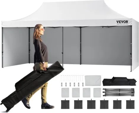 Vyskakovací stan Venkovní altánek 3,05 × 6,1 m s bočnicemi a taškou Bílá