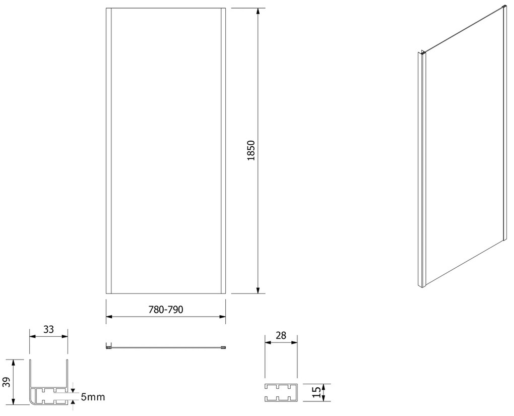 Aqualine Aqualine, AMADEO obdélníková sprchová zástěna 1100x800mm L/P varianta, sklo Brick, BTS110BTP80