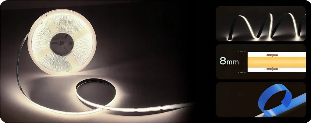 BERGE LED pásek COB Neon 24V - 480D - 9W/m - IP20 - 990lm - 1m - studená barva