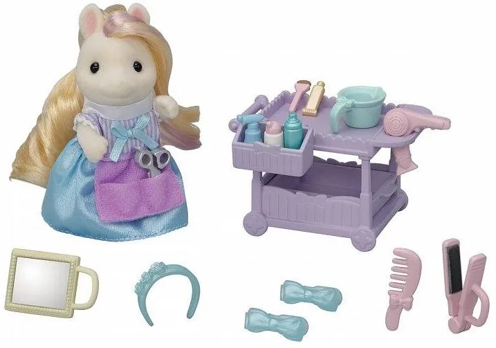 Set figurek a příslušenství sylvanian families poník s vlasy v kadeřnictví