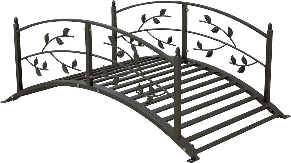 Zahradní most Outsunny - Most přes rybník - Zahradní dekorace rozměry 119D x 67Š x 47V cm s motivem vinné révy, ocelový černý zábradlí