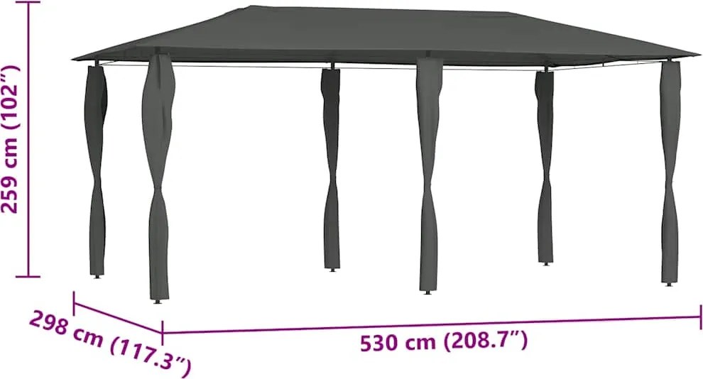 Altán s krytými sloupky 2,98 x 5,3 x 2,59m antracitový 160 g/m² 313619