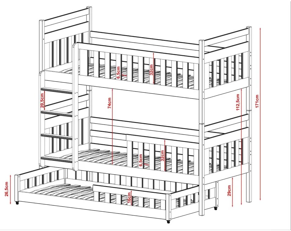 Legno Dětská patrová postel Oliva bílá Rozměr (cm): 80x200