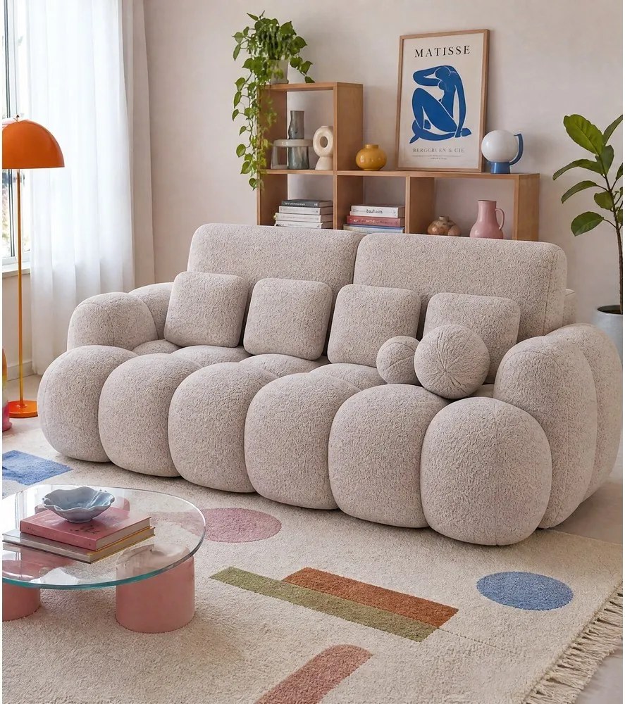 Béžová rozkládací pohovka z textilie bouclé 256 cm Cotonn – ELTAP