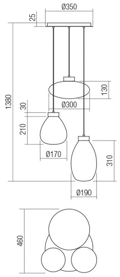 Redo 01-3197 - Lustr na lanku LUKE 3xE27/42W/230V pr. 46 cm černá