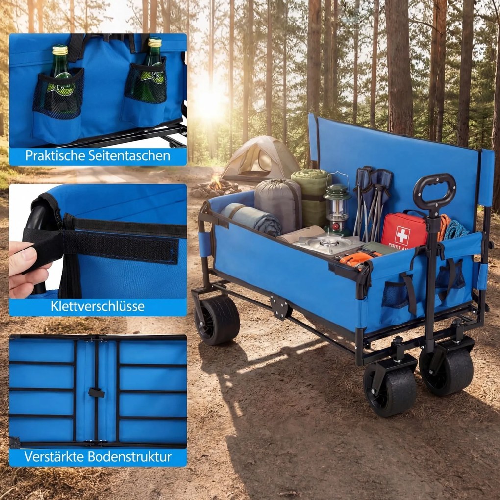 Costway 2-in-1 ruční vozík s lavicí skládací plážový vozík s nastavitelným