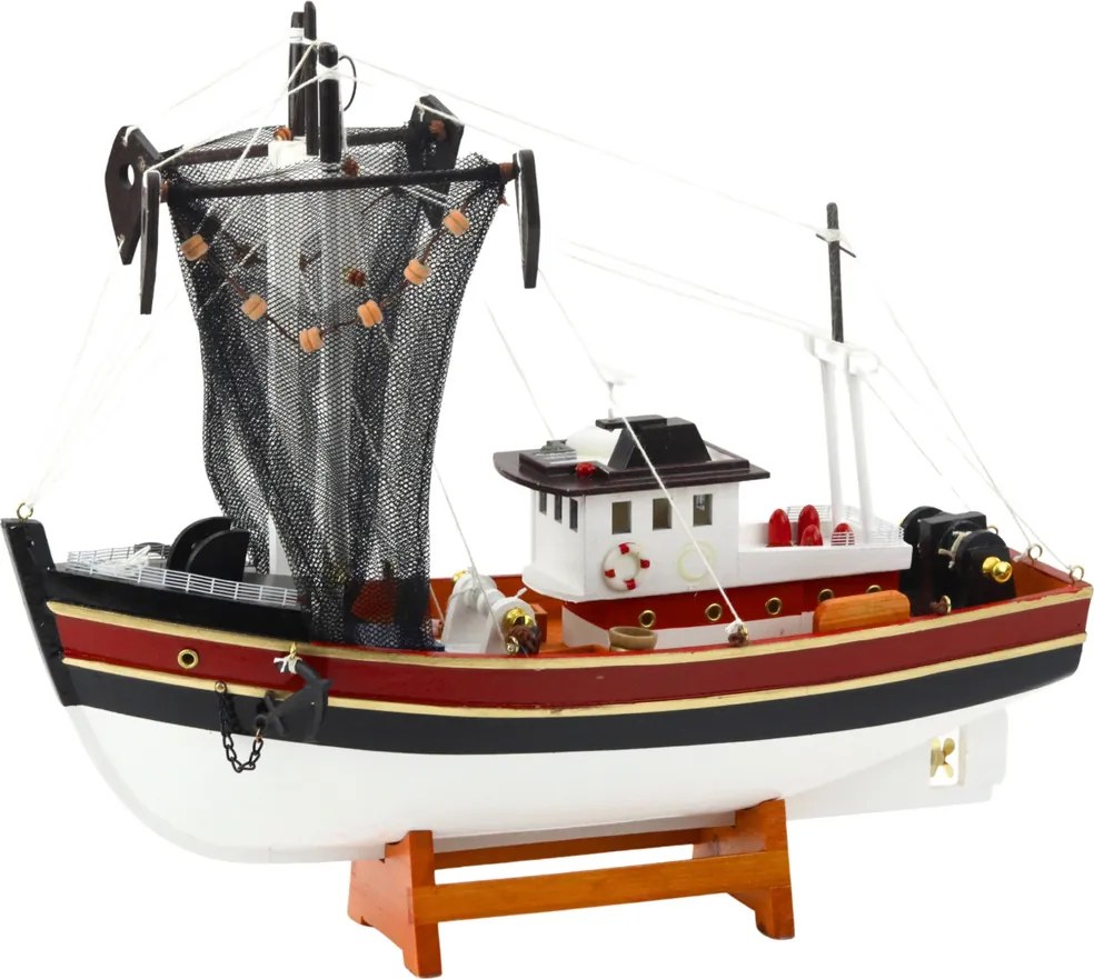 LEAN Toys Sběratelský model rybářského plavidla s rybářskou sítí 38x31cm