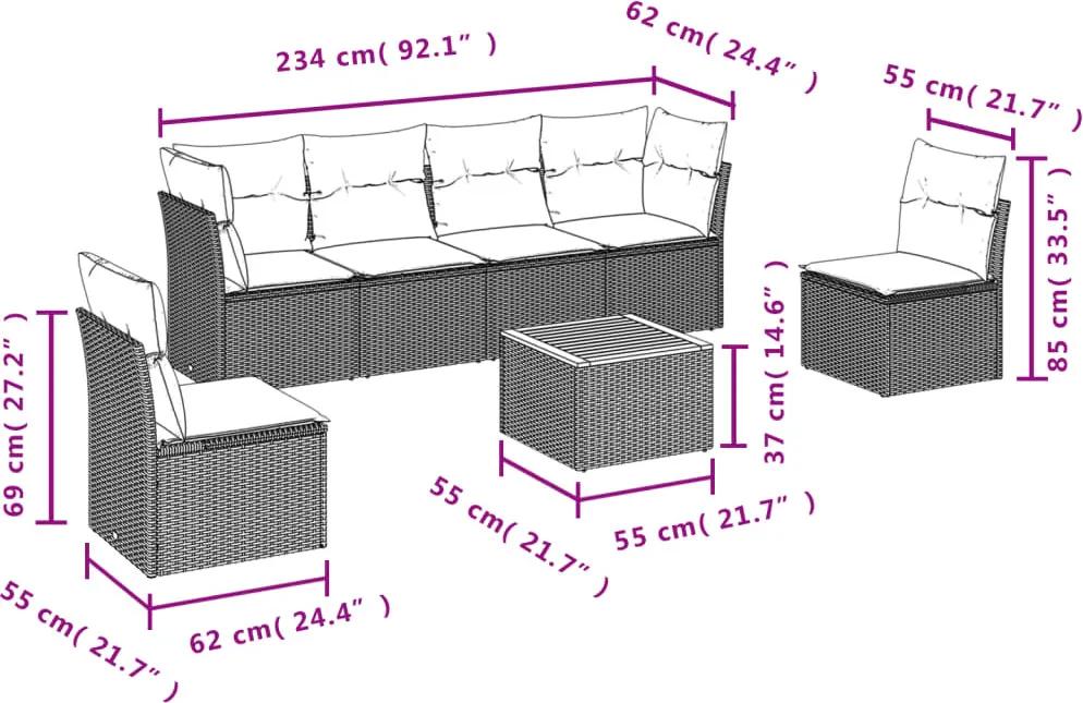 vidaXL 7dílná zahradní sedací souprava s poduškami polyratan [3255885]