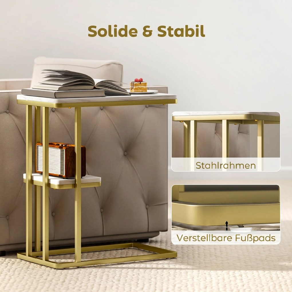 HOMCOM Odkládací stolek, úzký C-tvarovaný konferenční stolek s úložným prostorem, moderní noční stolek pro malé místnosti, 50 x 30 x 57,5 cm