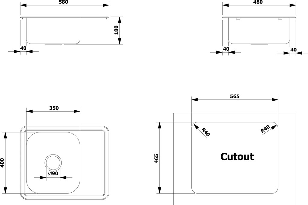 Aqualine, Nerezový dřez 58x18x48cm, AQ5848B