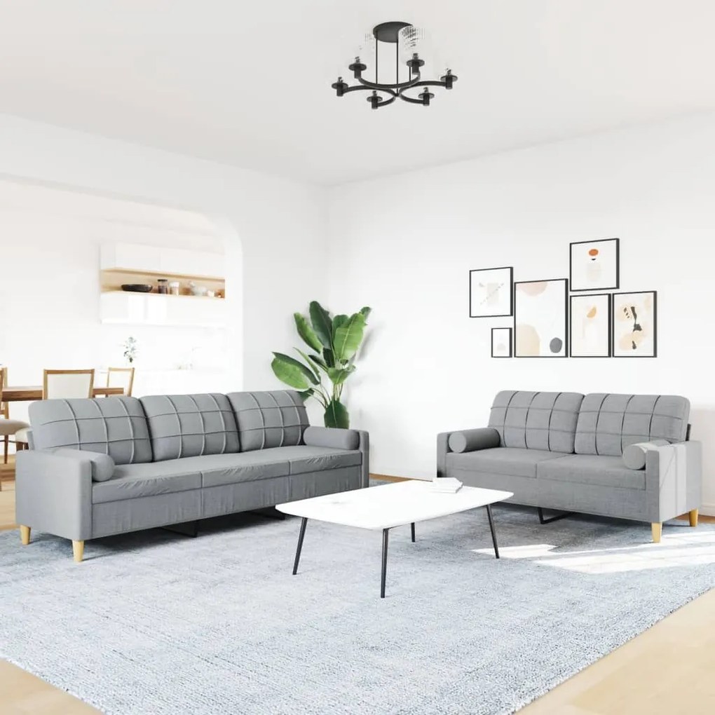 2dílná sedací souprava s polštáři světle šedá textil 3278335