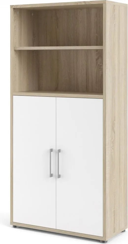 Skříň Modulo 89 x 40 x 186 cm, dveře dřevo, dub sonoma / bílá