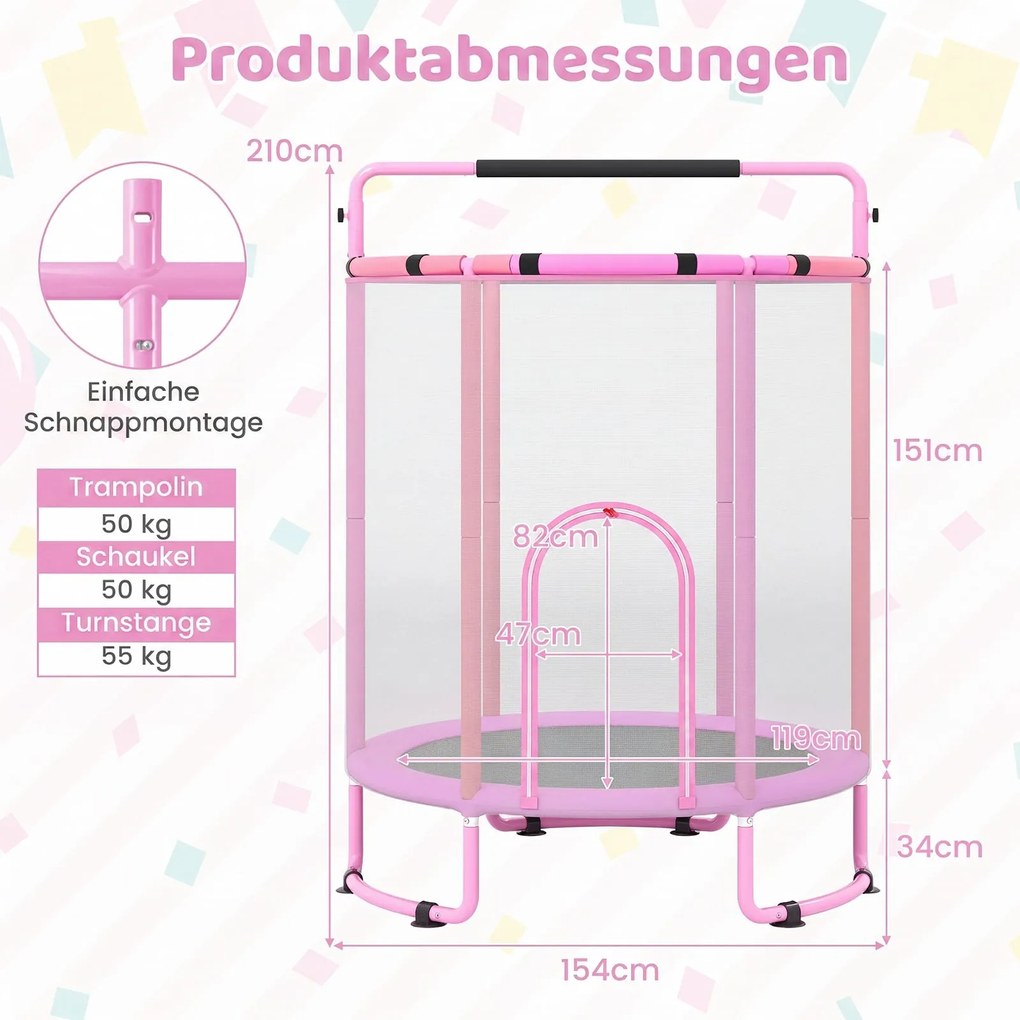 Costway Trampolína pro děti 154 cm 6 v 1 Dětská trampolína s – růžový