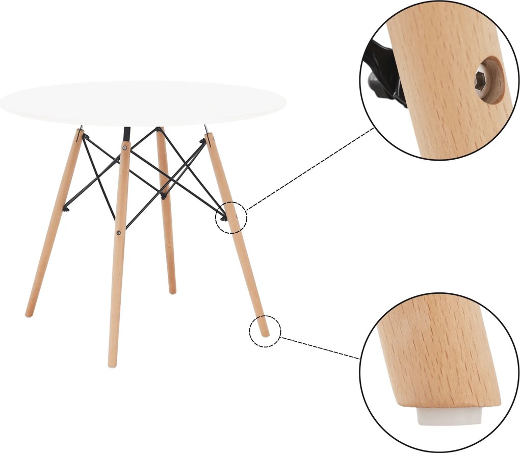 Jídelní stůl, bílá/buk, průměr 90 cm, GAMIN 2 NEW 90