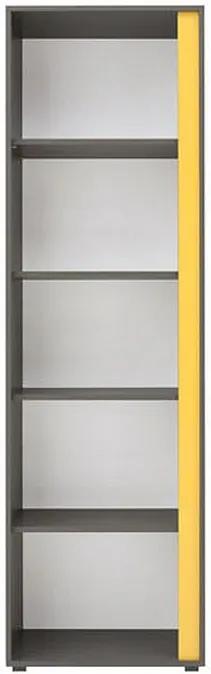 Policový regál Fresco 1 - levý, LTD, šedý wolfram / žlutá, 57x191x38 cm