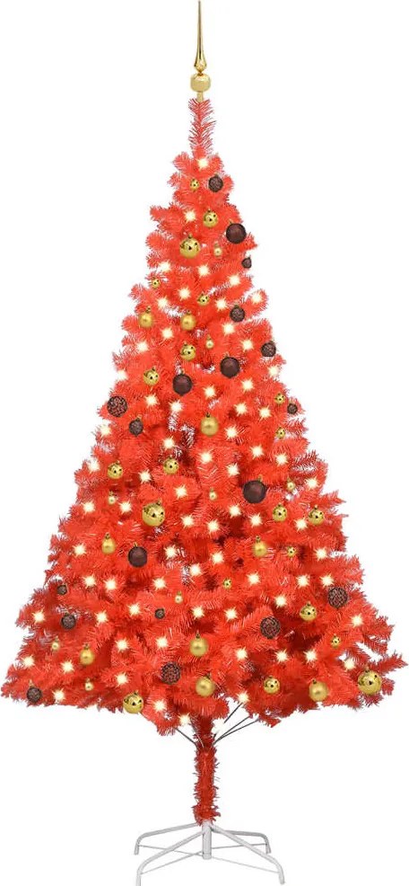 vidaXL Umělý vánoční stromek s LED a sadou koulí 240 cm PVC [3077506] Barva: Stříbrná a zlatá