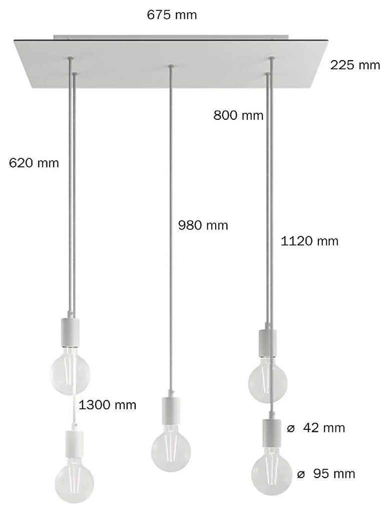 creative cables Závěsná lampa s 5 světly, s obdélníkovým XXL baldachýnem Rose-one, textilním kabelem a kovovými komponenty Barva: Hladký měděný dibond
