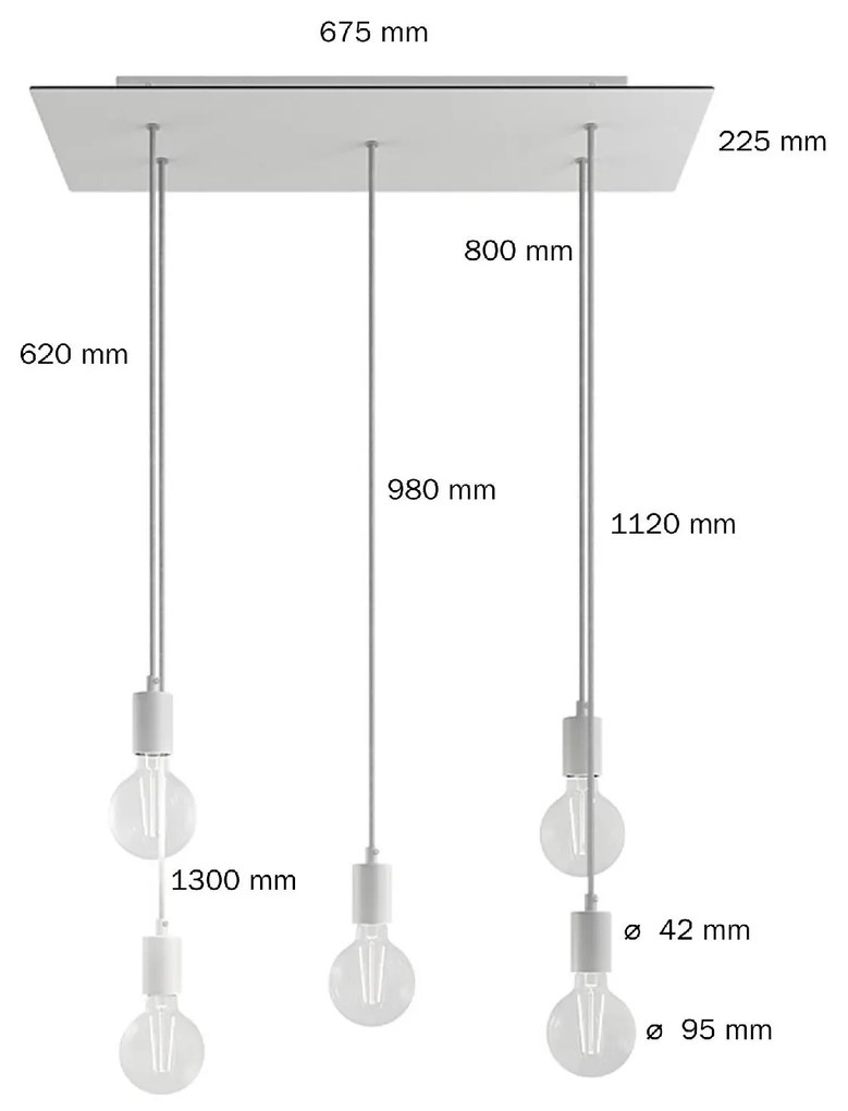 creative cables Závěsná lampa s 5 světly, s obdélníkovým XXL baldachýnem Rose-one, textilním kabelem a kovovými komponenty Barva: Matný černý dibond