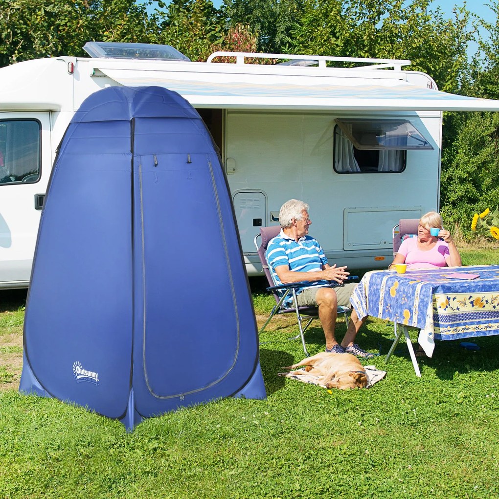 Outsunny Samonafukovací Sprchový Stan, Přenosný Stan s Toaletou a Skladovací Taškou pro Mobilní Měnící Místnost WC pro Zajištění Soukromí na Kempován…