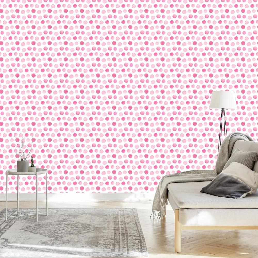 Tapeta Na Zeď Akvarel Růžové Puntíky Vliesová tapeta 53x1000