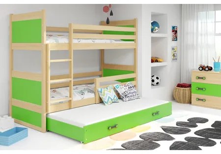 Dětská patrová postel s výsuvnou postelí RICO 160x80 cm Bílá Borovice