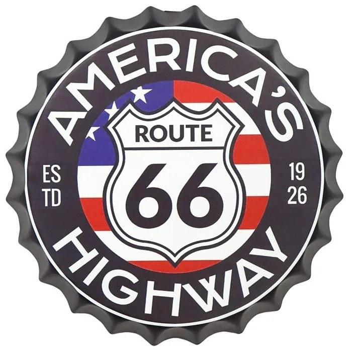 Pivní víčko na zeď Route 66