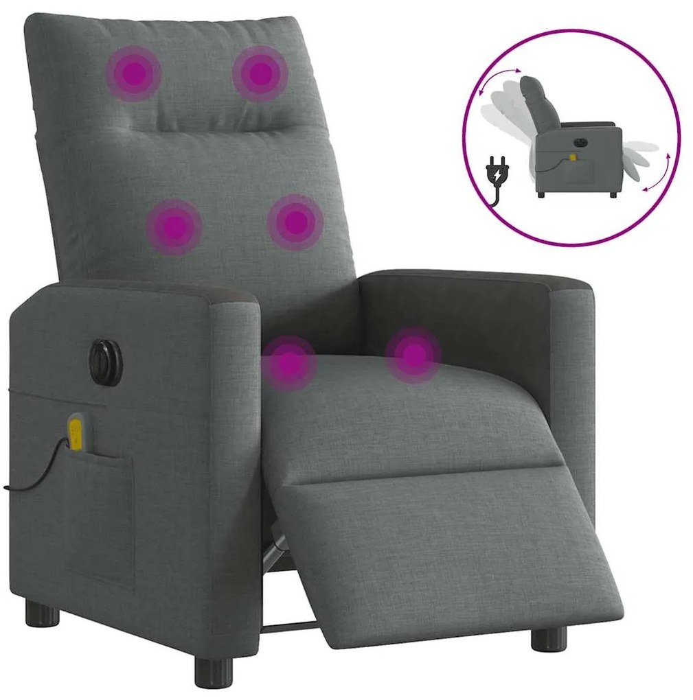 Elektrické masážní polohovací křeslo tmavě šedé textil 3324046