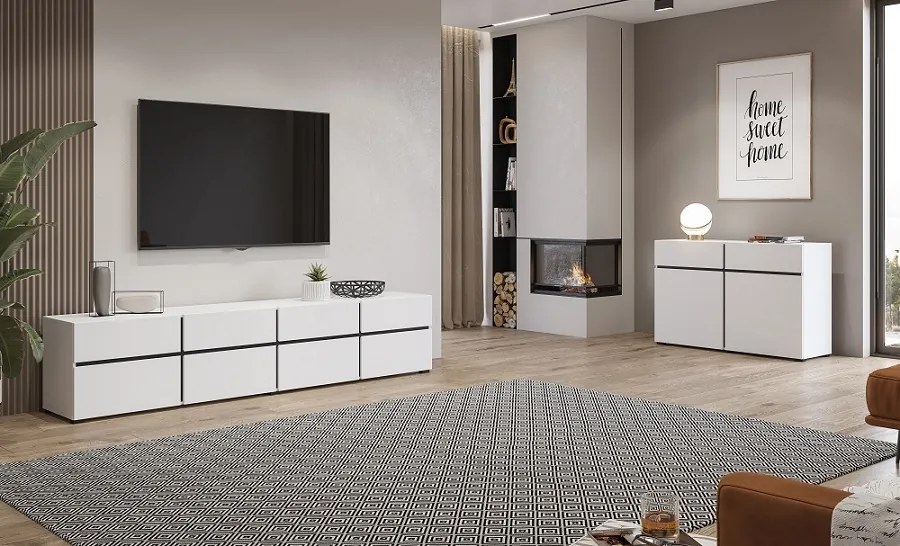 Helvetia Moderní TV stolek Cross 225 cm - bílá / černá