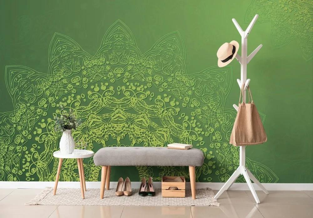 Samolepící tapeta moderní prvky Mandaly v zelené - 225x150 cm