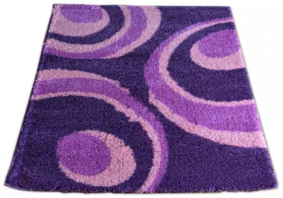 Kusový koberec Shaggy vlas 50 mm Kruhy fialový, Velikosti 200x290cm