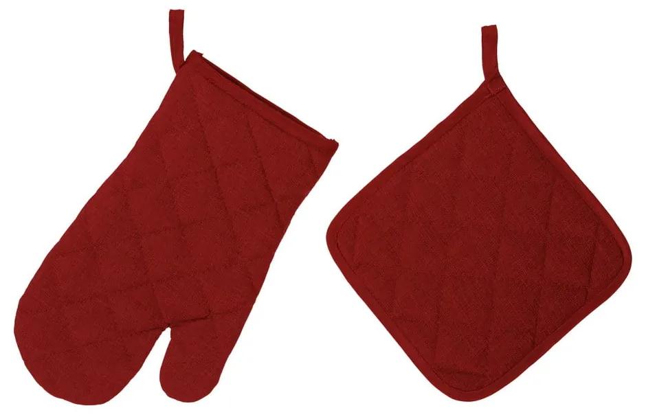 Set karmínově červené chňapky a rukavice Unimasa