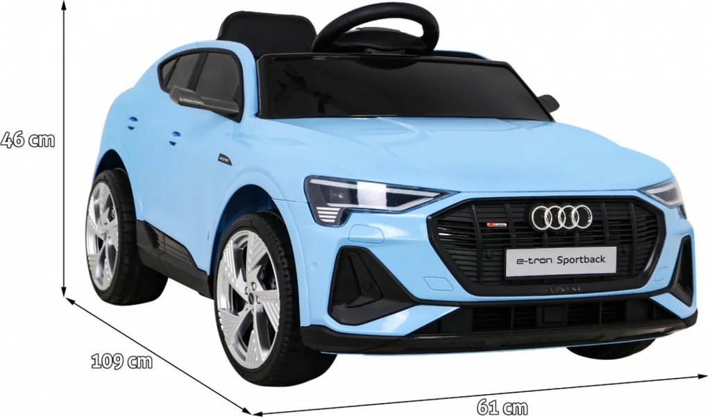 Ramiz Audi E-Tron Sportback pro děti modré + na dálkové ovládání + pohon 4x4 + pomalý start + rádio MP3 + LED