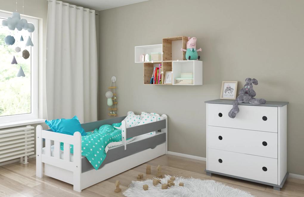 BabyBeds Dětská postel STAS Velikost postele: 160x80 cm, Barevné provedení: Šedá, Úložný prostor: Ne, bez úložného prostoru Bílá