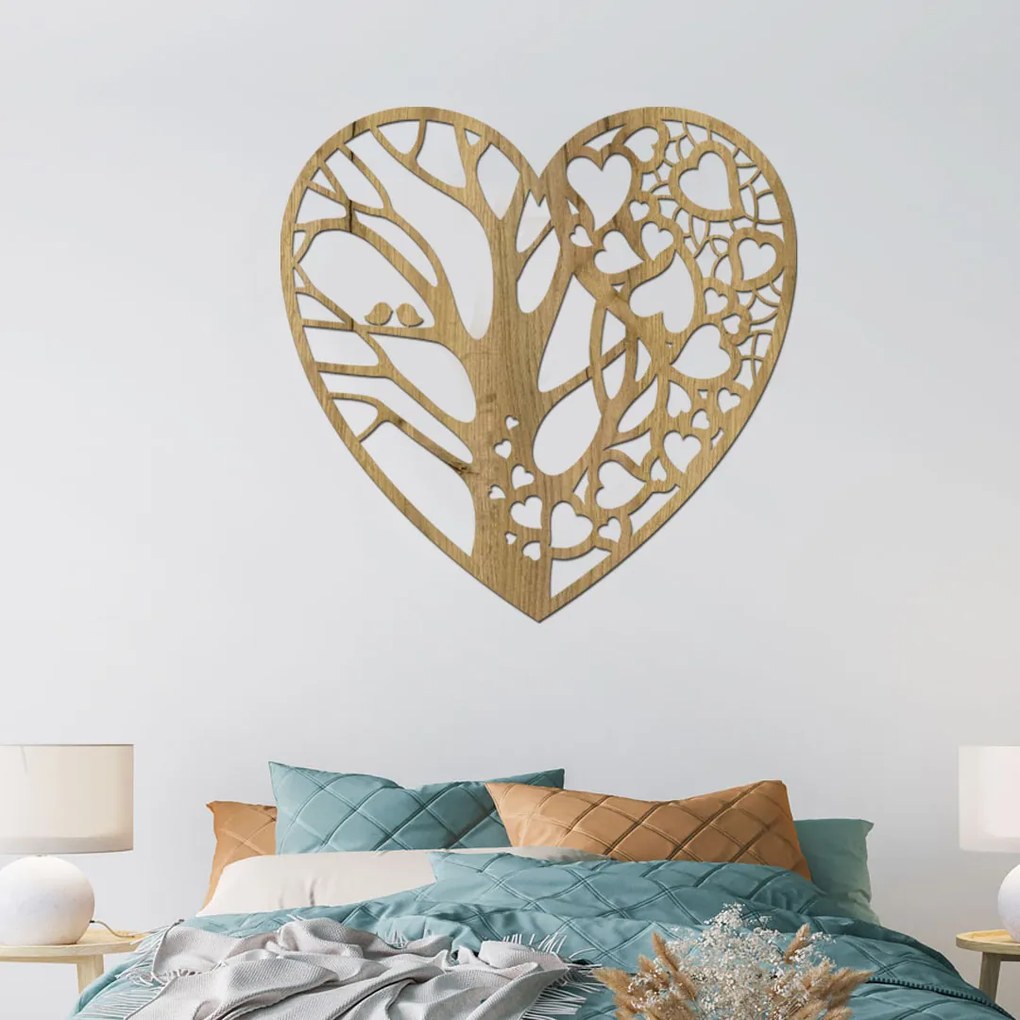 dřevo života Dřevěný strom na zeď SRDCE Zvolte rozměr (cm): 80, Zvolte barvu dekoru: Dub zlatý