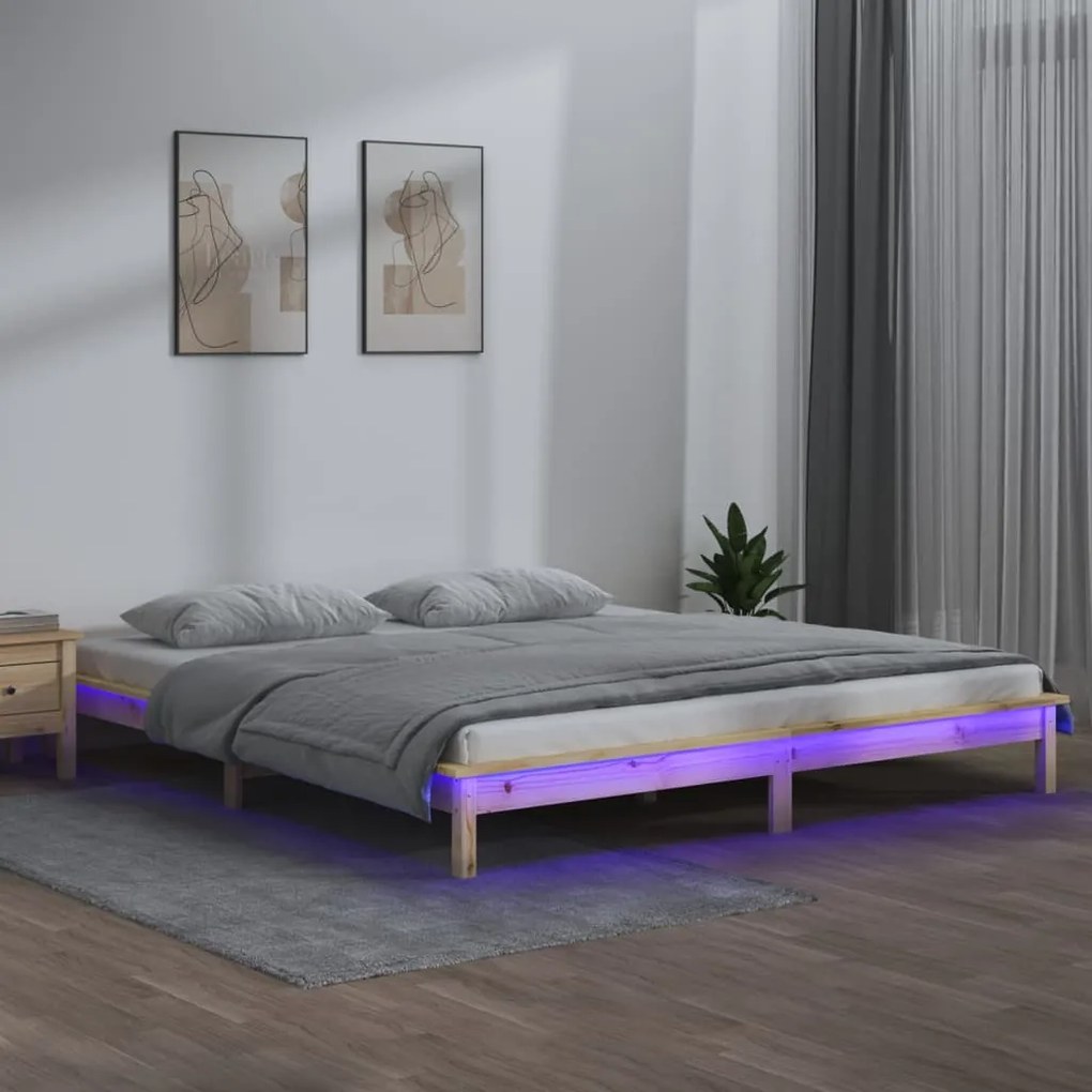 vidaXL Rám postele s LED světlem 135 x 190 cm Double masivní dřevo