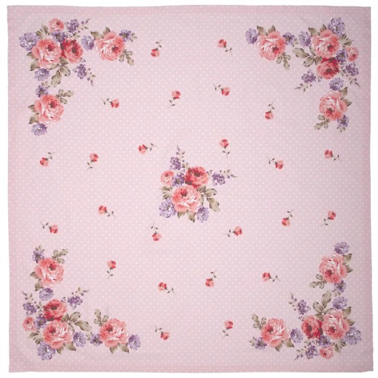 Růžový bavlněný ubrus na stůl s růžemi Dotty Rose – 100x100 cm