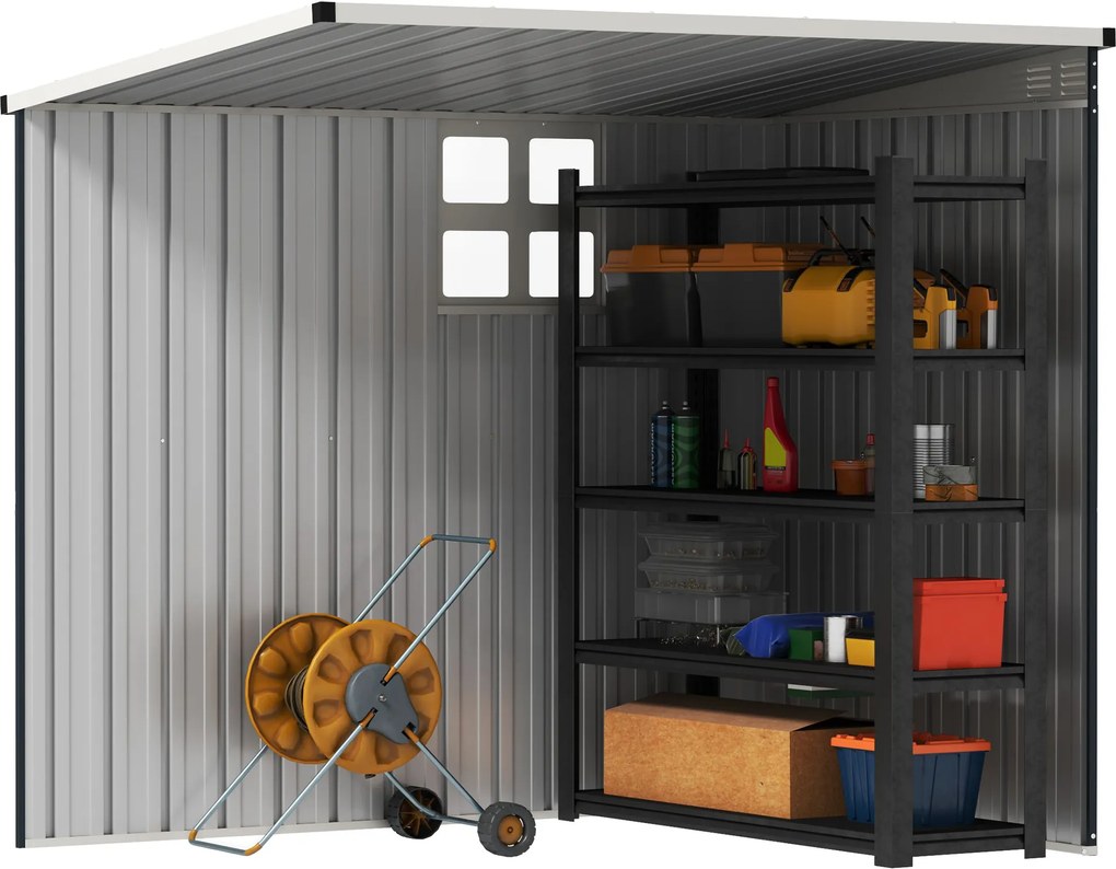 Metalový zahradní přístřešek Outsunny 2.6m² 128x193x181cm s pultovou střechou, oknem a zámkem, odolný proti počasí pro zahradní a venkovní použití Tm…