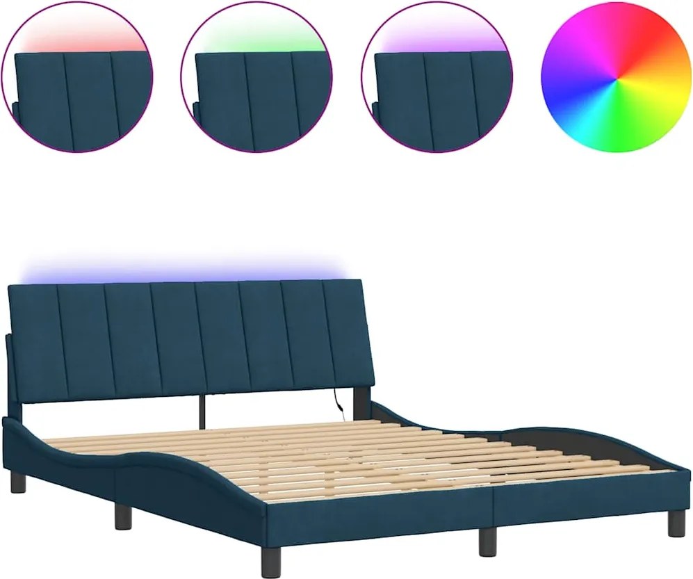 Rám postele s LED osvětlením bez matrace Hanko modrý 160 x 200 cm samet 3213791