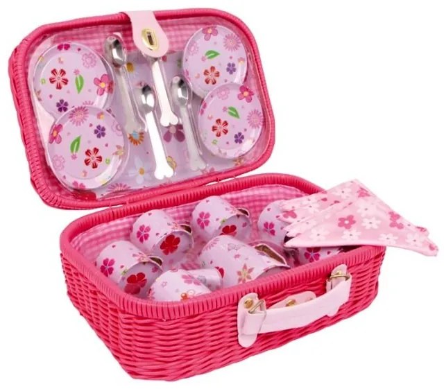 Piknikový kufřík dětského nádobí Květiny, 21 dílů