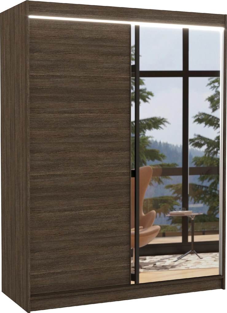 ADRK Furniture Posuvná skříň se zrcadlem a LED osvětlením JORDI 150 SW-JOR-CH-150+L-V193