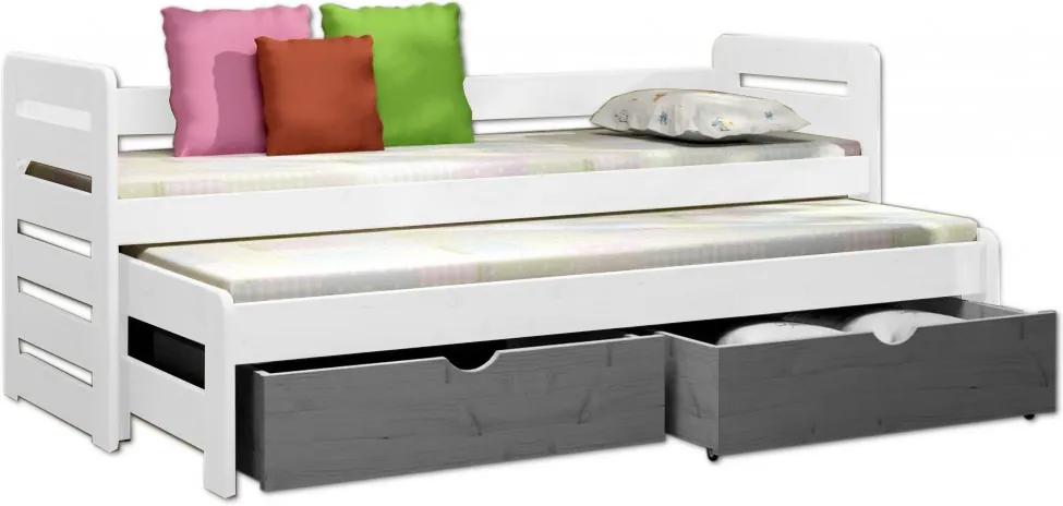 Dětská postel s přistýlkou LAURA vč. roštů, úložných prostor a matrací  + rošty,matrace a zásuvky v ceně Rozměr: 200x90, Barva: Bílá